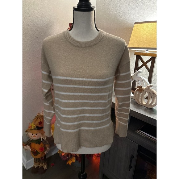 Curvy Couture | Sweaters | Curvy Couture Tan And White Striped Sweater ...
